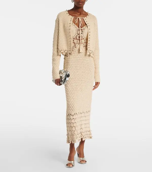 Rabanne Embellished Crochet Cotton Cardigan - Beige