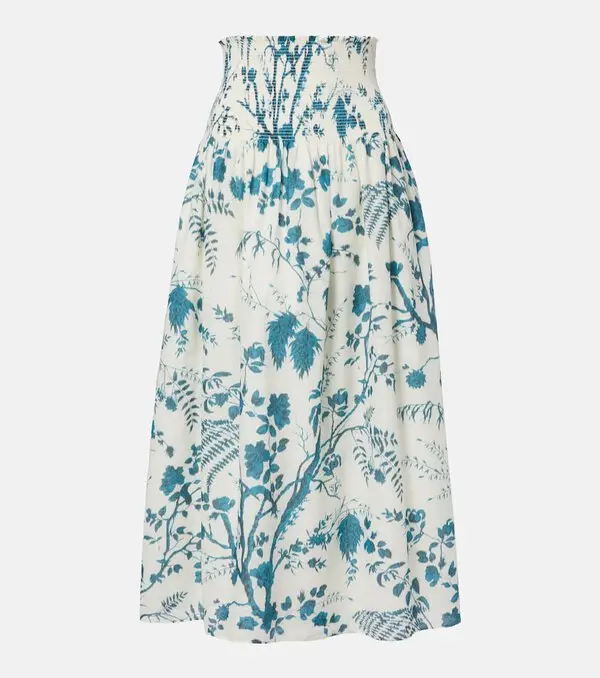 Erdem Floral Cotton And Linen Midi Skirt - Blue