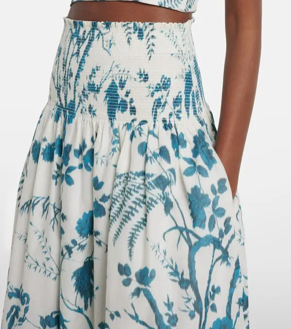 Erdem Floral Cotton And Linen Midi Skirt - Blue