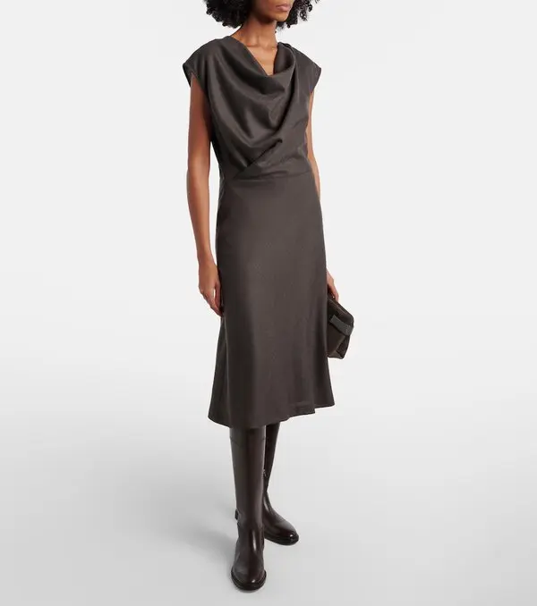 Brunello Cucinelli Draped Wool-blend Midi Dress