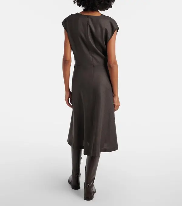 Brunello Cucinelli Draped Wool-blend Midi Dress