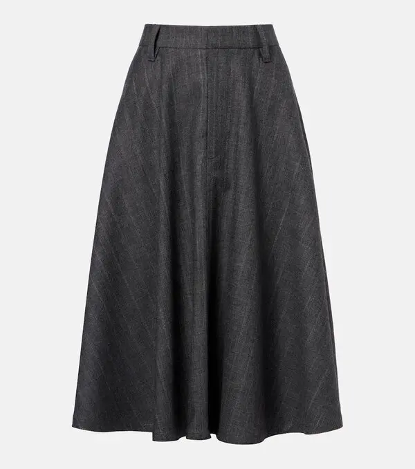 Brunello Cucinelli Virgin Wool Midi Skirt - Grey