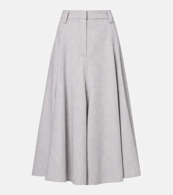 Brunello Cucinelli Virgin Wool Midi Skirt - Grey