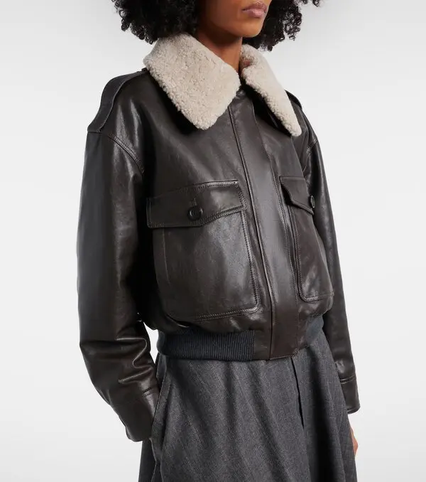 Brunello Cucinelli Shearling-trimmed Leather Bomber Jacket - Brown