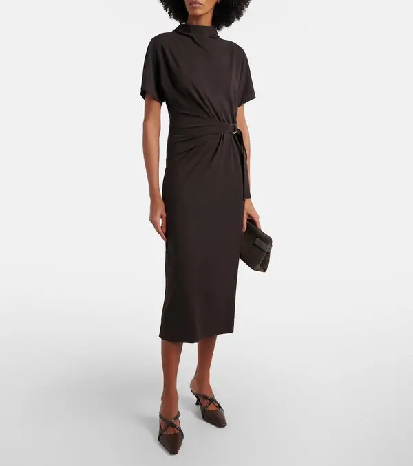 Brunello Cucinelli Gathered Jersey Midi Dress