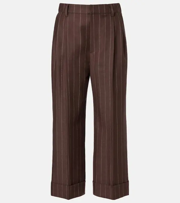 Brunello Cucinelli Chalk Stripe Wool Cropped Flared Pants - Brown