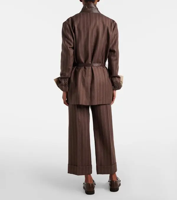 Brunello Cucinelli Chalk Stripe Wool Cropped Flared Pants - Brown