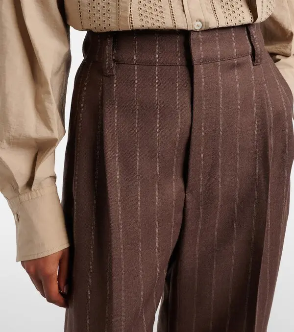 Brunello Cucinelli Chalk Stripe Wool Cropped Flared Pants - Brown