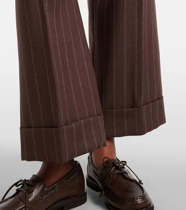 Brunello Cucinelli Chalk Stripe Wool Cropped Flared Pants - Brown