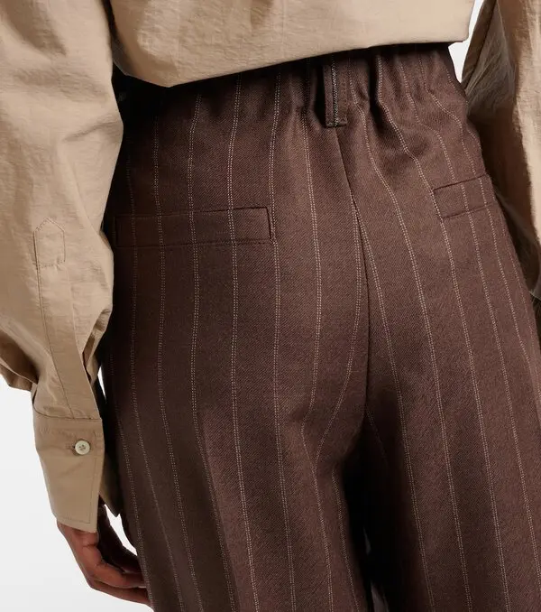 Brunello Cucinelli Chalk Stripe Wool Cropped Flared Pants - Brown