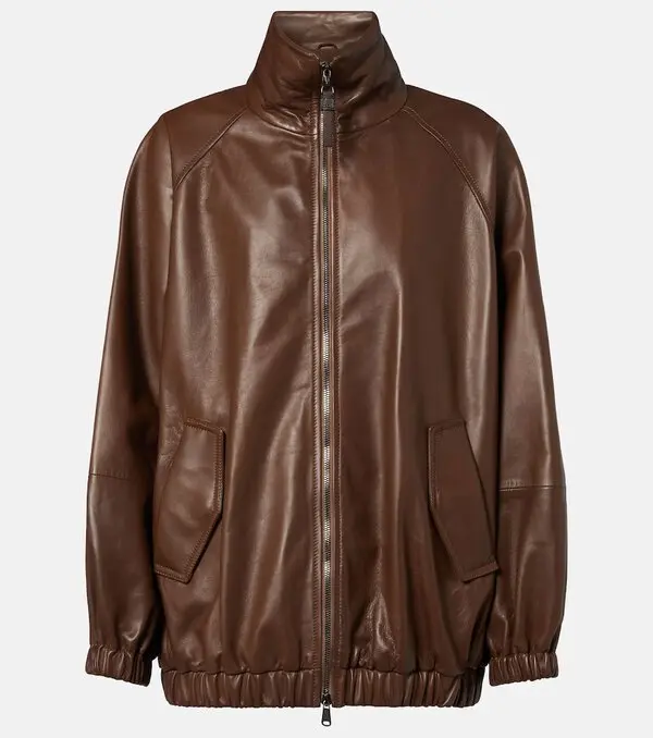 Brunello Cucinelli Monili Leather Jacket - Brown