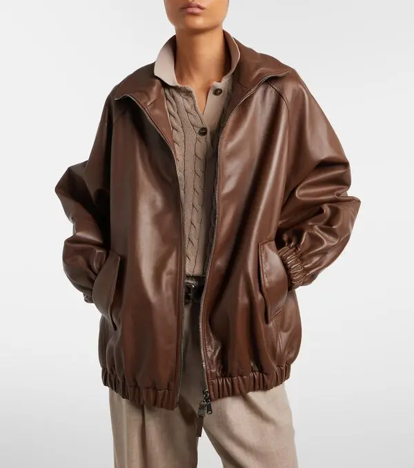 Brunello Cucinelli Monili Leather Jacket - Brown