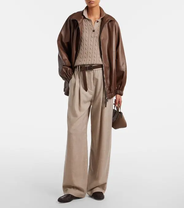 Brunello Cucinelli Monili Leather Jacket - Brown