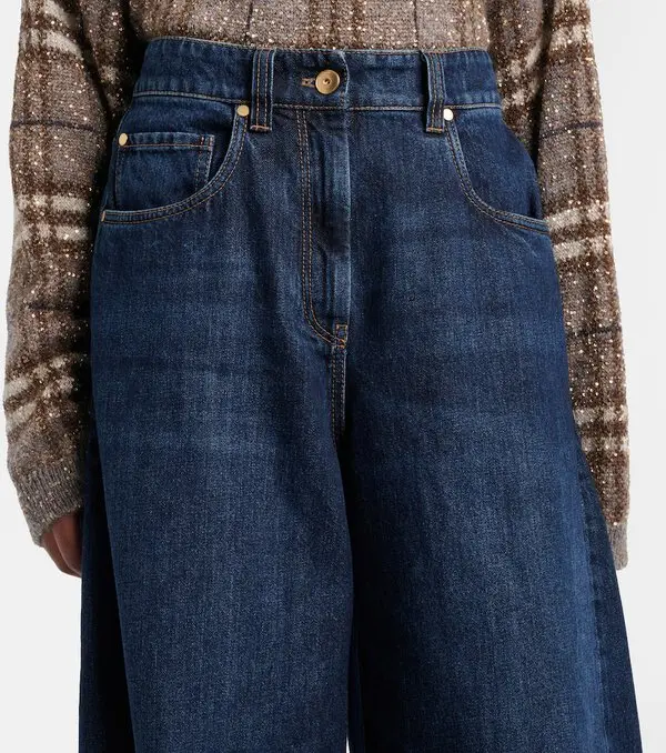 Brunello Cucinelli Barrel Leg Jeans With Leather Trim