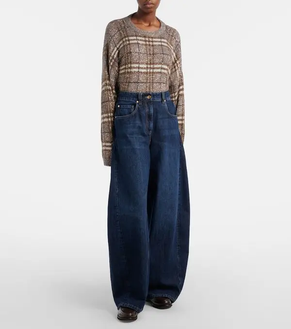 Brunello Cucinelli Barrel Leg Jeans With Leather Trim