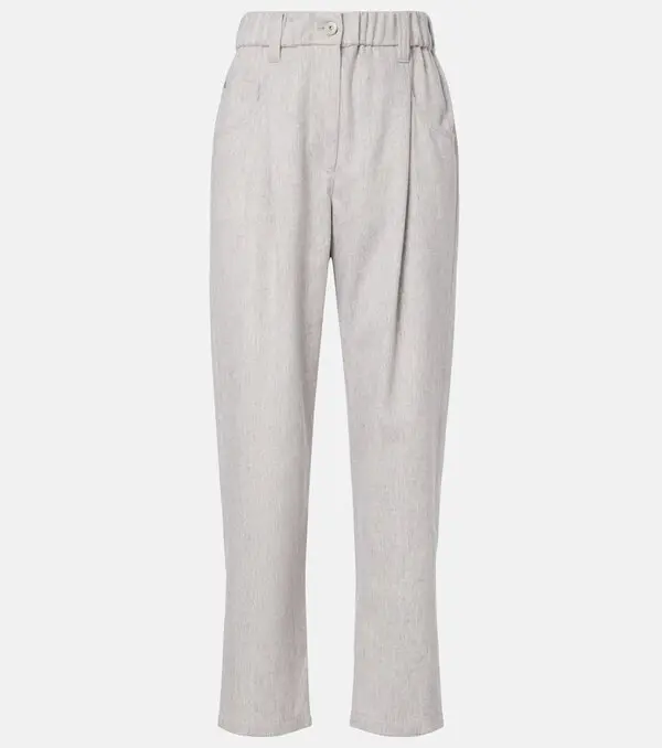 Brunello Cucinelli Monili Wool Tapered Pants - Grey