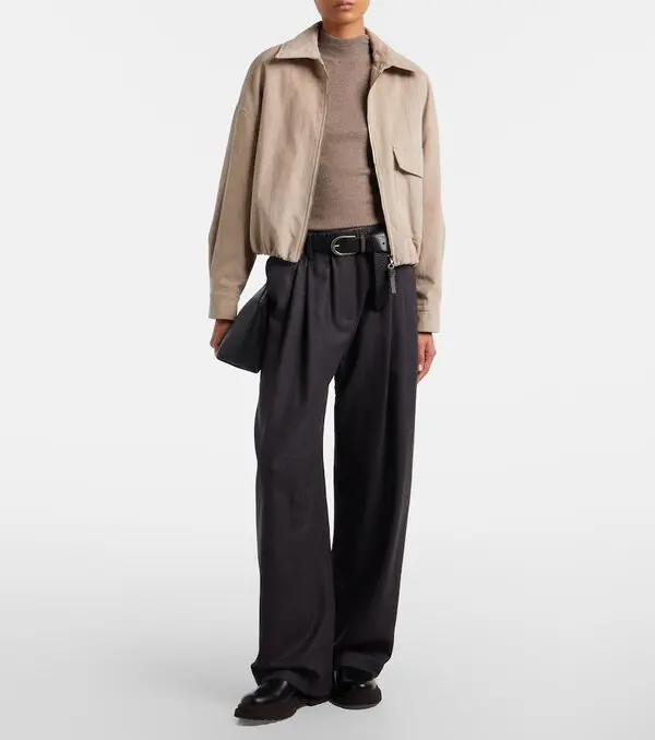 Brunello Cucinelli Monili Virgin Wool Wide-leg Pants - Grey