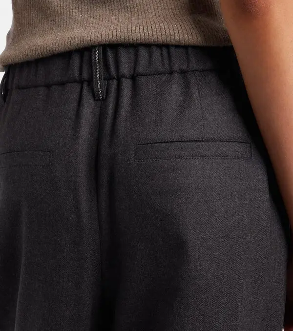 Brunello Cucinelli Monili Virgin Wool Wide-leg Pants - Grey