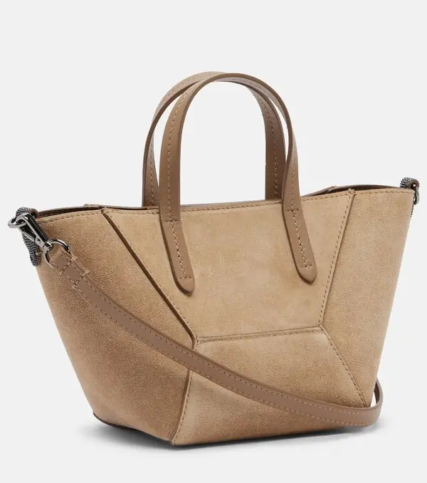 Brunello Cucinelli Duo Mini Monili Suede Top-handle Bag - Beige