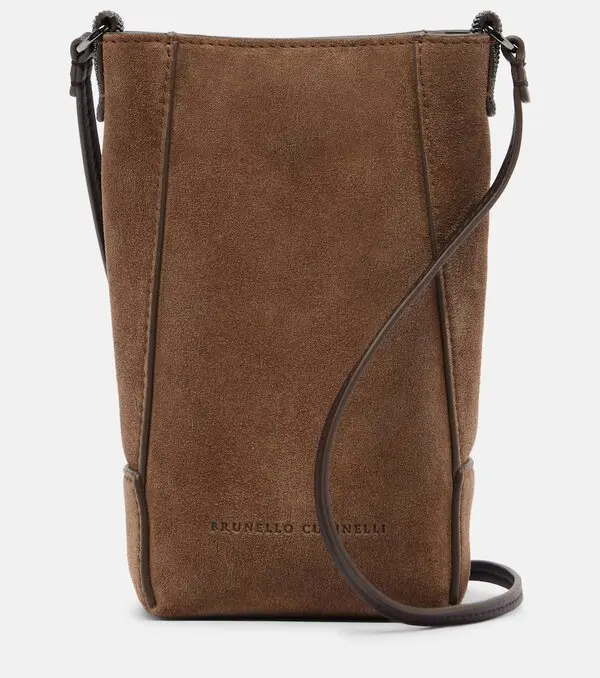 Brunello Cucinelli Monili Suede Phone Pouch - Brown