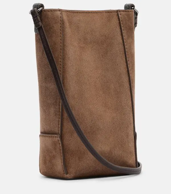 Brunello Cucinelli Monili Suede Phone Pouch - Brown