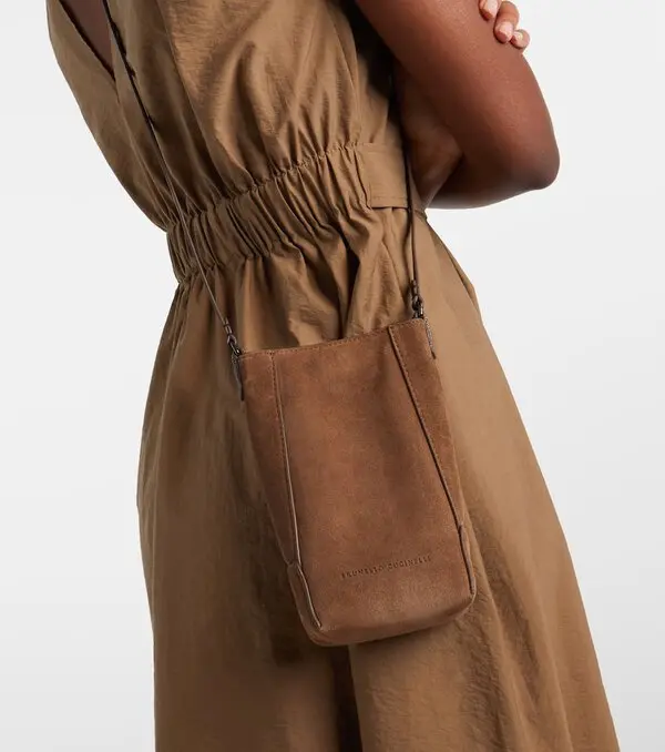 Brunello Cucinelli Monili Suede Phone Pouch - Brown