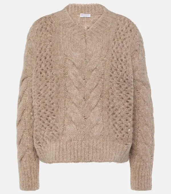 Brunello Cucinelli Cable-knit Metallic Cotton-blend Vest - Beige
