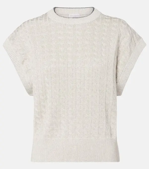 Brunello Cucinelli Cable-knit Metallic Cotton-blend Vest - Grey