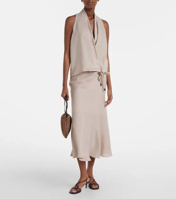 Brunello Cucinelli Monili Leather Slingback Sandals