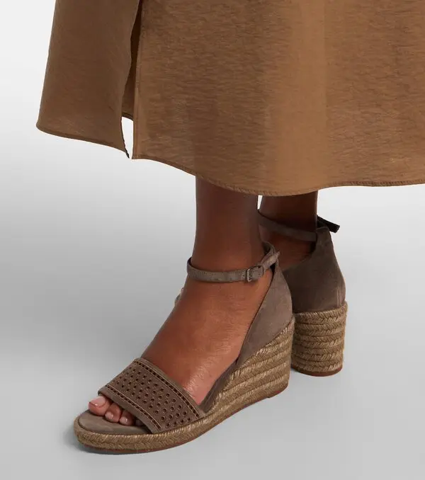 Brunello Cucinelli Suede Espadrille Wedges - Grey