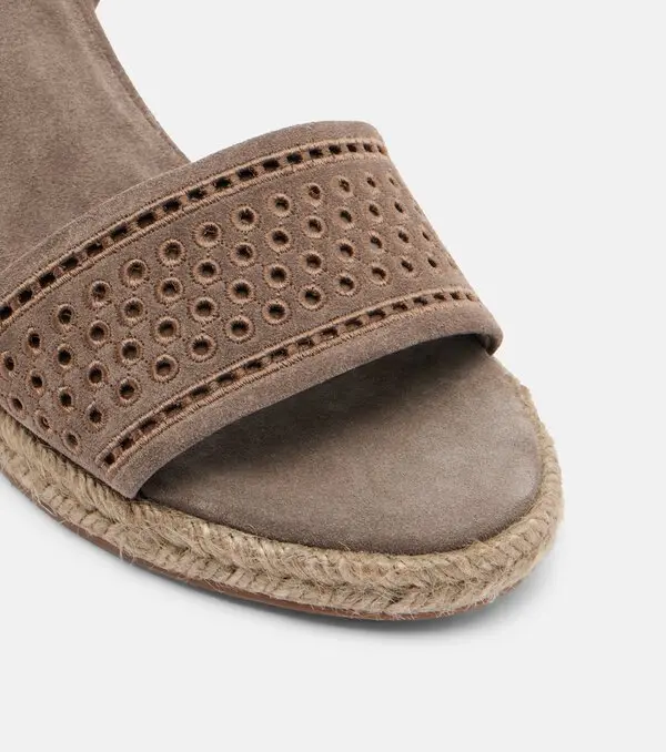 Brunello Cucinelli Suede Espadrille Wedges - Grey