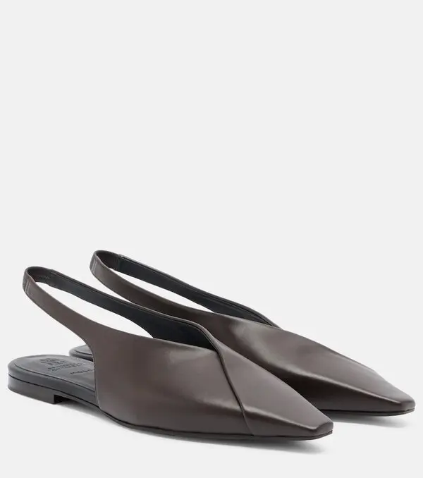 Brunello Cucinelli Leather Slingback Flats - Brown