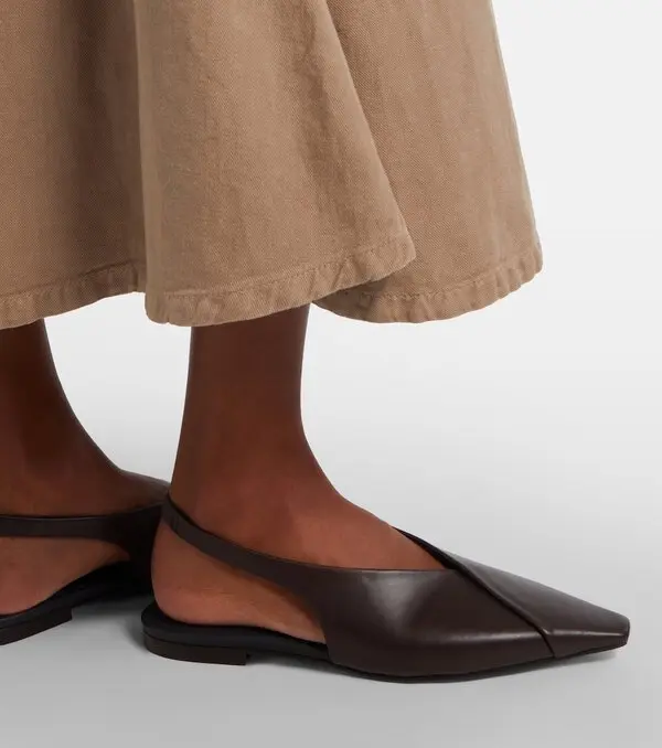 Brunello Cucinelli Leather Slingback Flats - Brown