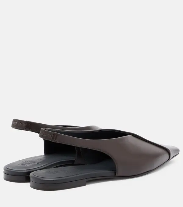 Brunello Cucinelli Leather Slingback Flats - Brown