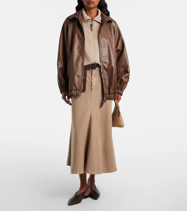 Brunello Cucinelli Leather Slingback Flats - Brown