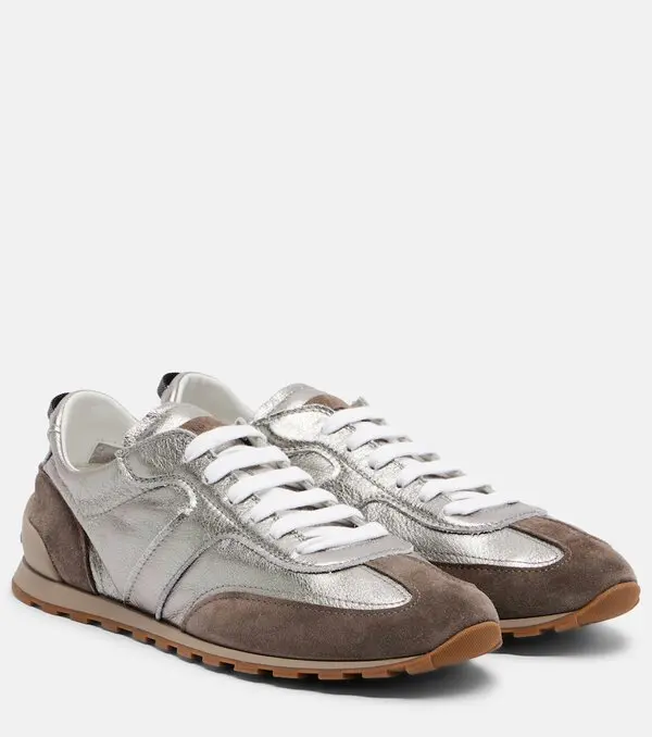 Brunello Cucinelli Monili Metallic Leather Sneakers - Silver