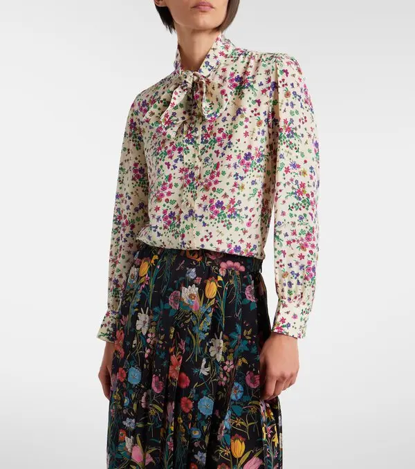 Gucci Silk Floral Tie-neck Shirt - Multicoloured