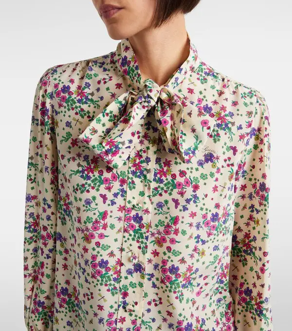 Gucci Silk Floral Tie-neck Shirt - Multicoloured