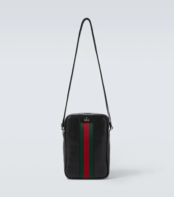 Gucci Web Trademark Mini Leather Crossbody Bag - Black