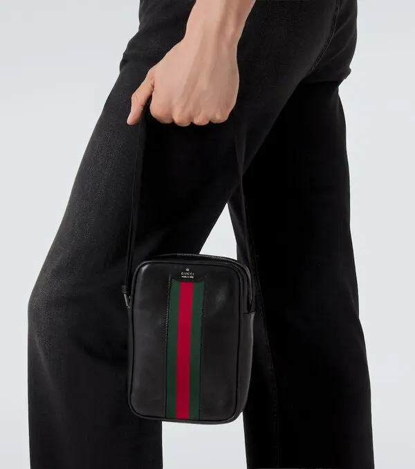 Gucci Web Trademark Mini Leather Crossbody Bag