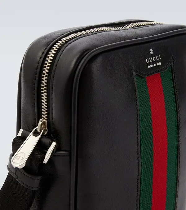 Gucci Web Trademark Mini Leather Crossbody Bag
