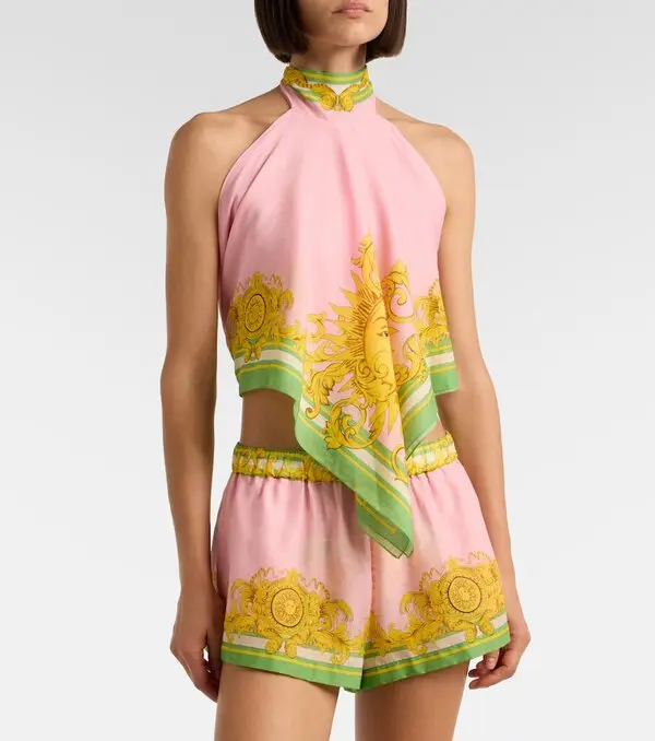 Versace Printed Cotton And Silk Voile Shorts