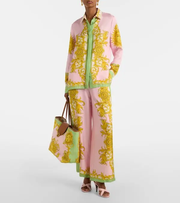 Versace Printed Silk Twill Wide-leg Pants - Multicoloured