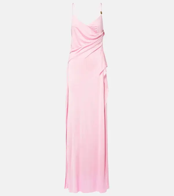 Versace Medusa Gathered Jersey Gown - Pink