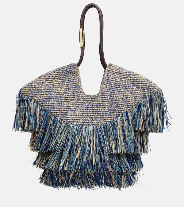 Zimmermann Fringed Raffia Tote Bag - Blue