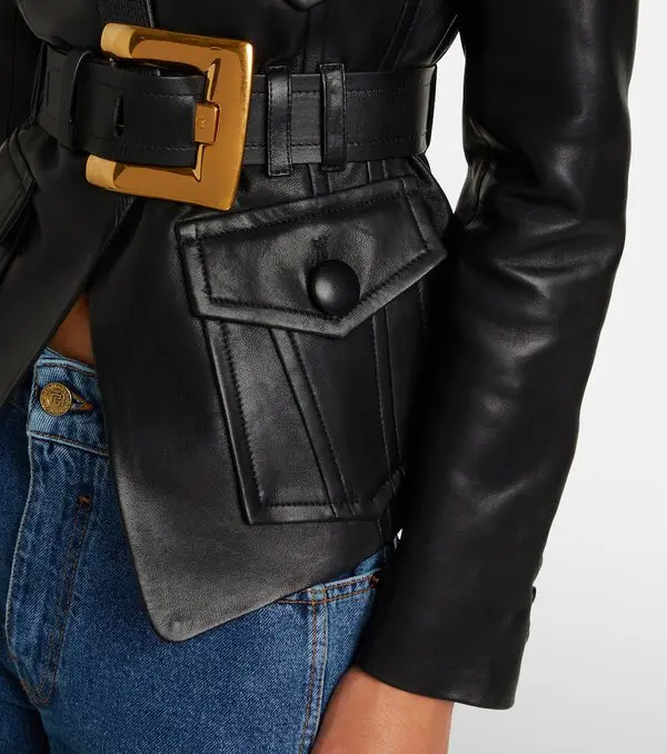 Balmain Belted Leather Jacket
