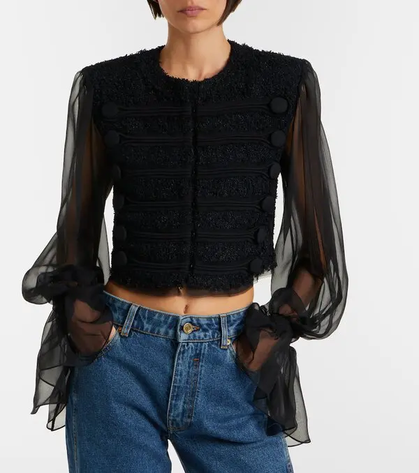 Balmain Silk-trimmed Bouclé Jacket - Black