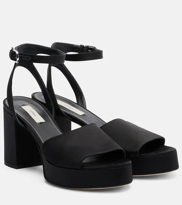 TOTEME Satin Platform Sandals - Black