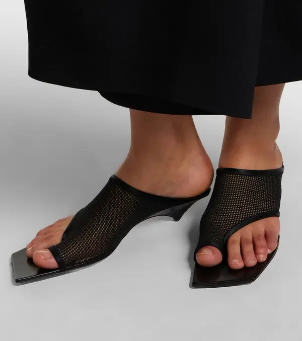 CHRISTEN Edge Stretch Leather-trimmed Mesh Mules