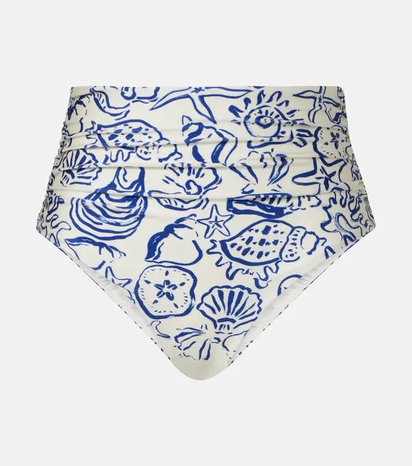 Simkhai Teya Ruched Printed Bikini Bottoms - White